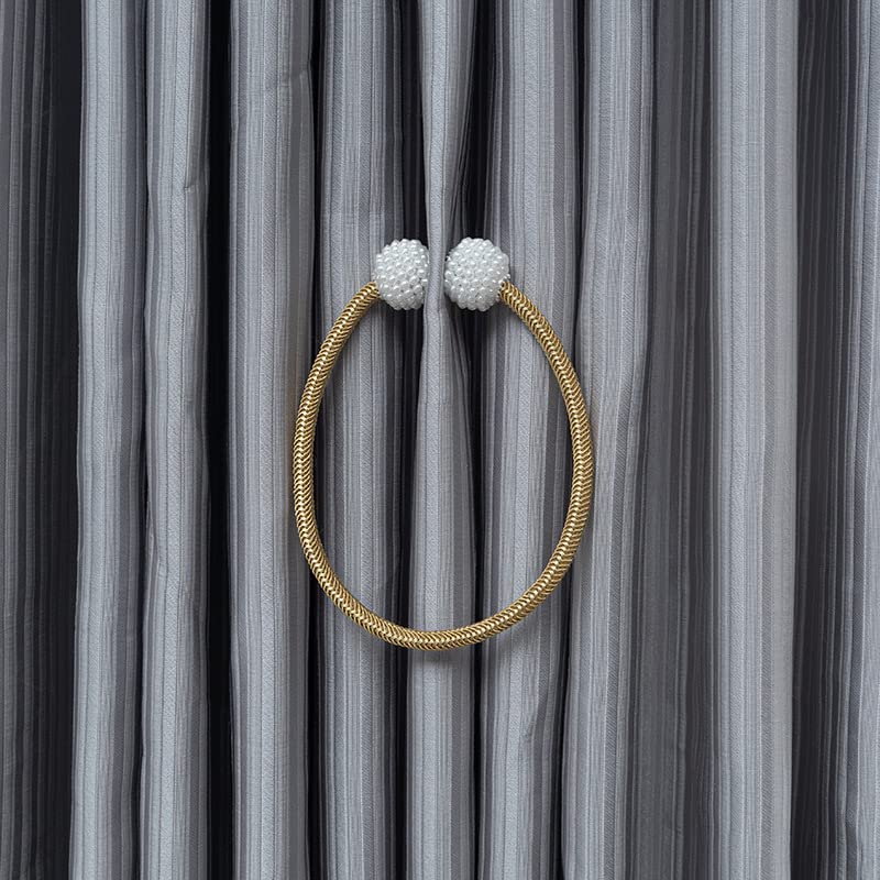 BSitVoik Magnetic Curtain TieBacks with Pearls, Modern Curtain Holdbacks Strap, Pearl Ball Home Office Curtain Buckle, Weave Clips Rope Straps Holder for Big, Wide or Thick Drapries(Grey)