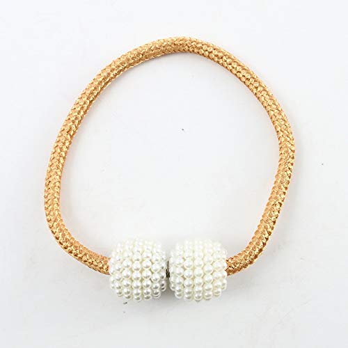 BSitVoik Magnetic Curtain TieBacks with Pearls, Modern Curtain Holdbacks Strap, Pearl Ball Home Office Curtain Buckle, Weave Clips Rope Straps Holder for Big, Wide or Thick Drapries(Grey)