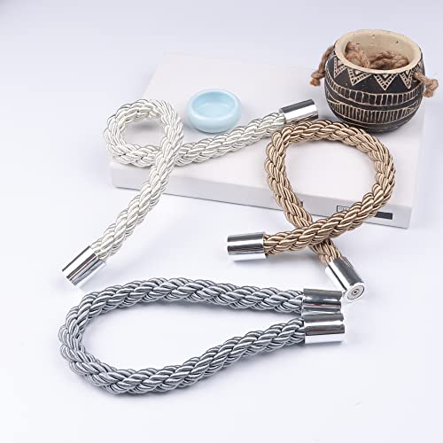 Groleca 2 Pack Strong Magnetic Curtain Tiebacks Curtain Holdbacks Curtain Pull Backs Curtain Ties Curtain Tie Backs with Thicker Twist Rope & Upgrade Strong Magnetic Tiebacks for Curtains (Camel, 2)