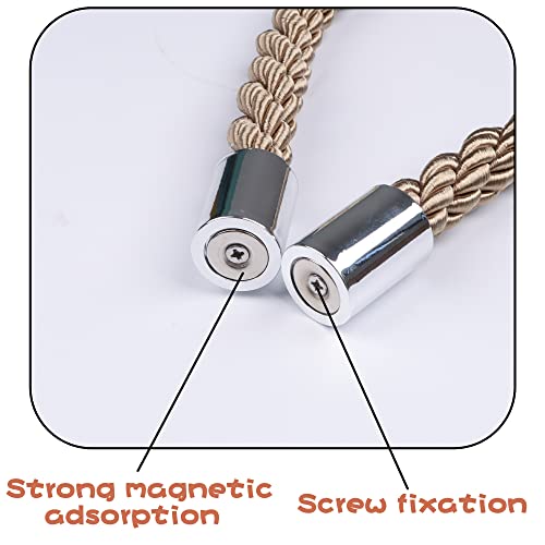 Groleca 2 Pack Strong Magnetic Curtain Tiebacks Curtain Holdbacks Curtain Pull Backs Curtain Ties Curtain Tie Backs with Thicker Twist Rope & Upgrade Strong Magnetic Tiebacks for Curtains (Camel, 2)
