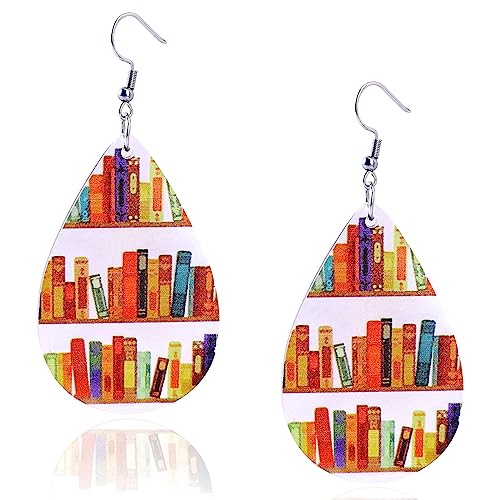Ouligay Book Earrings Bookshelf Dangle Earrings for Book Lovers Gifts Teacher Earrings Acrylic Bookcase Earrings with Books Shelves Handmade Library Earrings for Teacher Appreciation Gifts