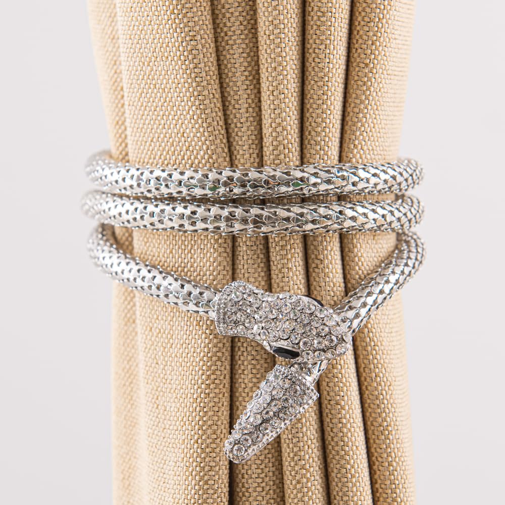 Magnetic Curtain Tiebacks Stainless Steel Curtain Buckle Tie Backs Set of 2 (Silver Snake)
