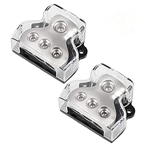 VonSom 3 Way Power Distribution Block, 1x 0 Gauge in / 3X 4 Gauge Out Amp Power Distribution Ground Distributor Connecting Block for Car Amplifier Audio Splitter 2 Pack