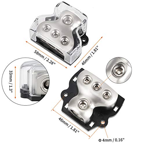 VonSom 3 Way Power Distribution Block, 1x 0 Gauge in / 3X 4 Gauge Out Amp Power Distribution Ground Distributor Connecting Block for Car Amplifier Audio Splitter 2 Pack