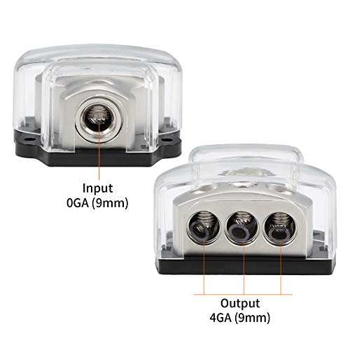 VonSom 3 Way Power Distribution Block, 1x 0 Gauge in / 3X 4 Gauge Out Amp Power Distribution Ground Distributor Connecting Block for Car Amplifier Audio Splitter 2 Pack