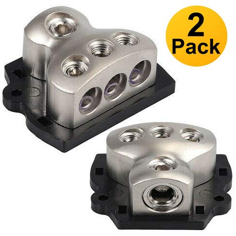 VonSom 3 Way Power Distribution Block, 1x 0 Gauge in / 3X 4 Gauge Out Amp Power Distribution Ground Distributor Connecting Block for Car Amplifier Audio Splitter 2 Pack