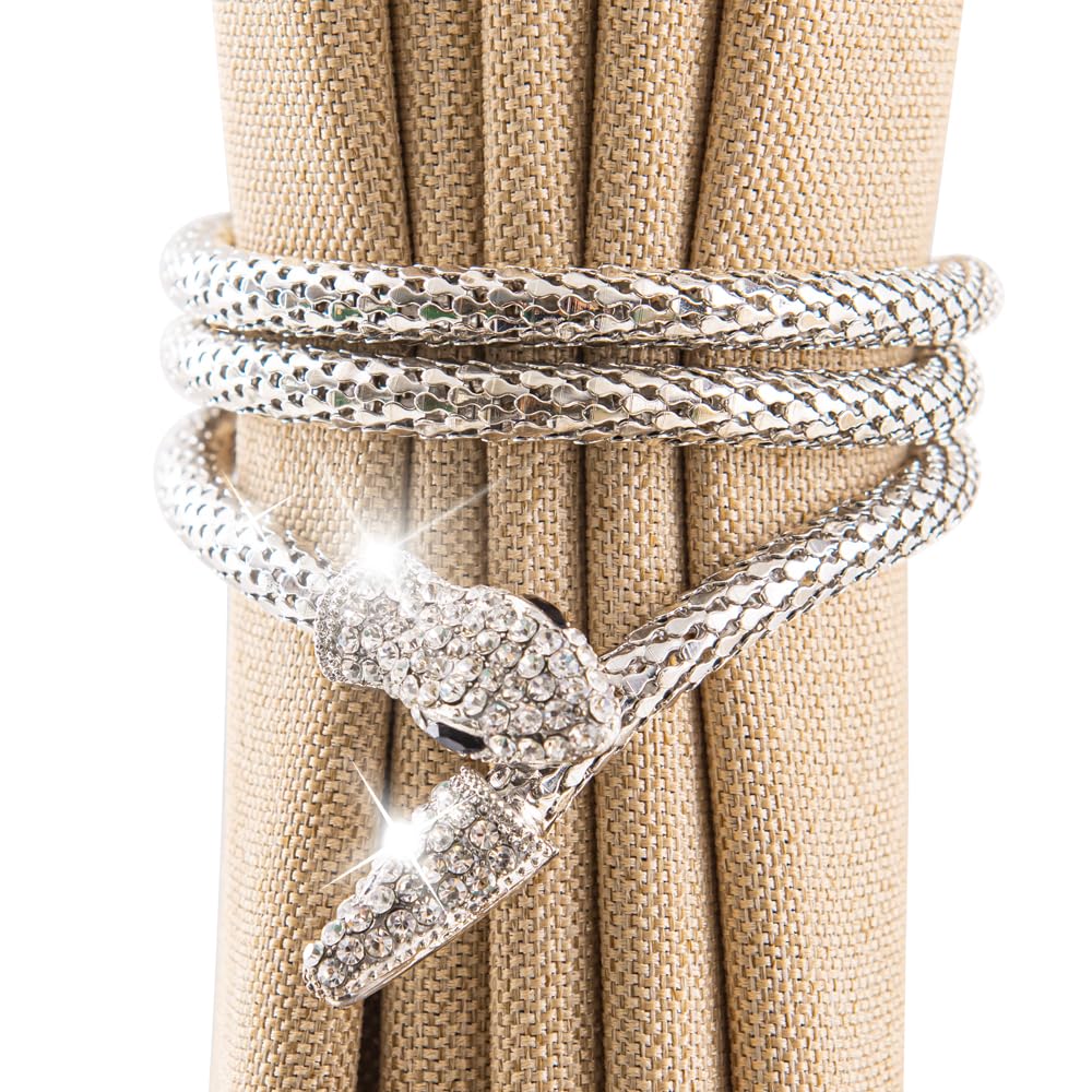 Magnetic Curtain Tiebacks Stainless Steel Curtain Buckle Tie Backs Set of 2 (Silver Snake)