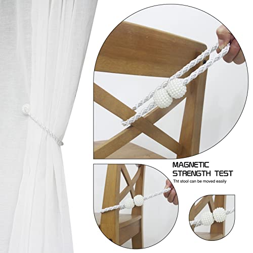 Nieffeiy Magnetic Curtain Tiebacks Convenient Curtains Drape Ties Backs Weave Rope Curtain Holdbacks for Outdoor Window Draperies (Silver, 4)