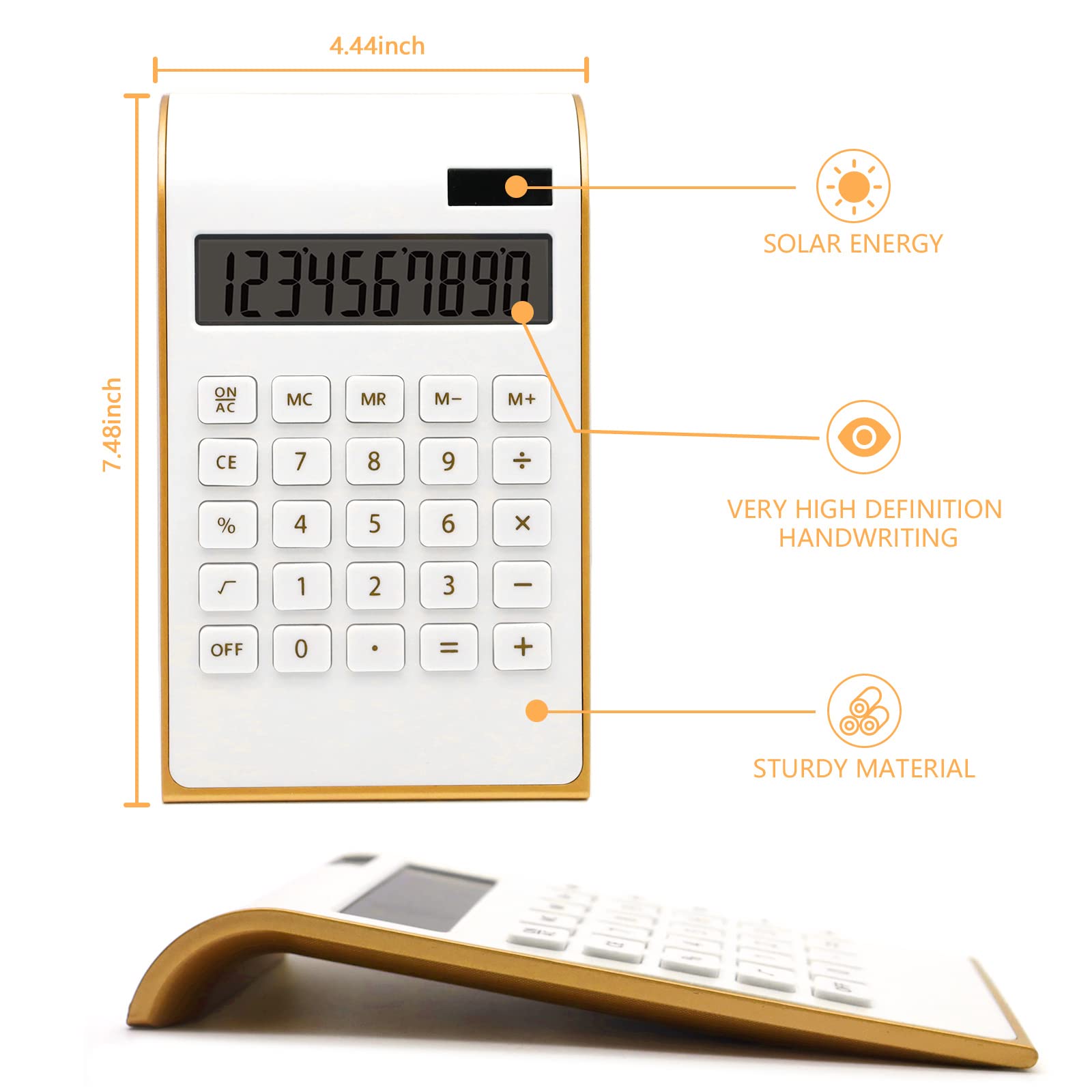 Calculator, 10 Digits Solar Battery Basic, Dual Powered Desktop Calculator, Tilted LCD Display, Inclined Design Slim Desk Calculator by Sportsvoutdoors (White)