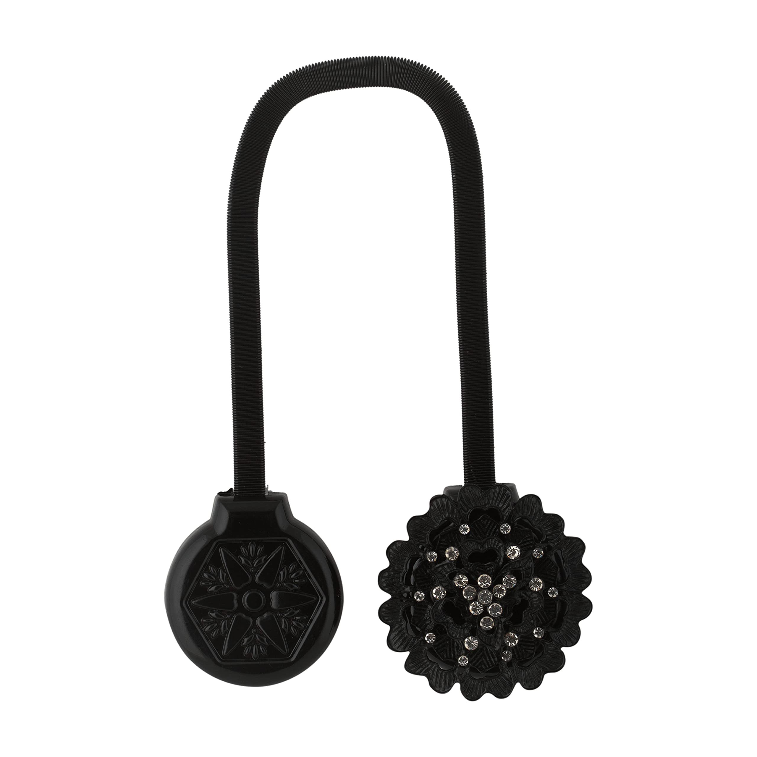 Simplify Magnetic Curtain Tie Back | 7.5”-7.9” | Iron | Jewel Design | Decorative Holdback | Home Décor | Window | Black