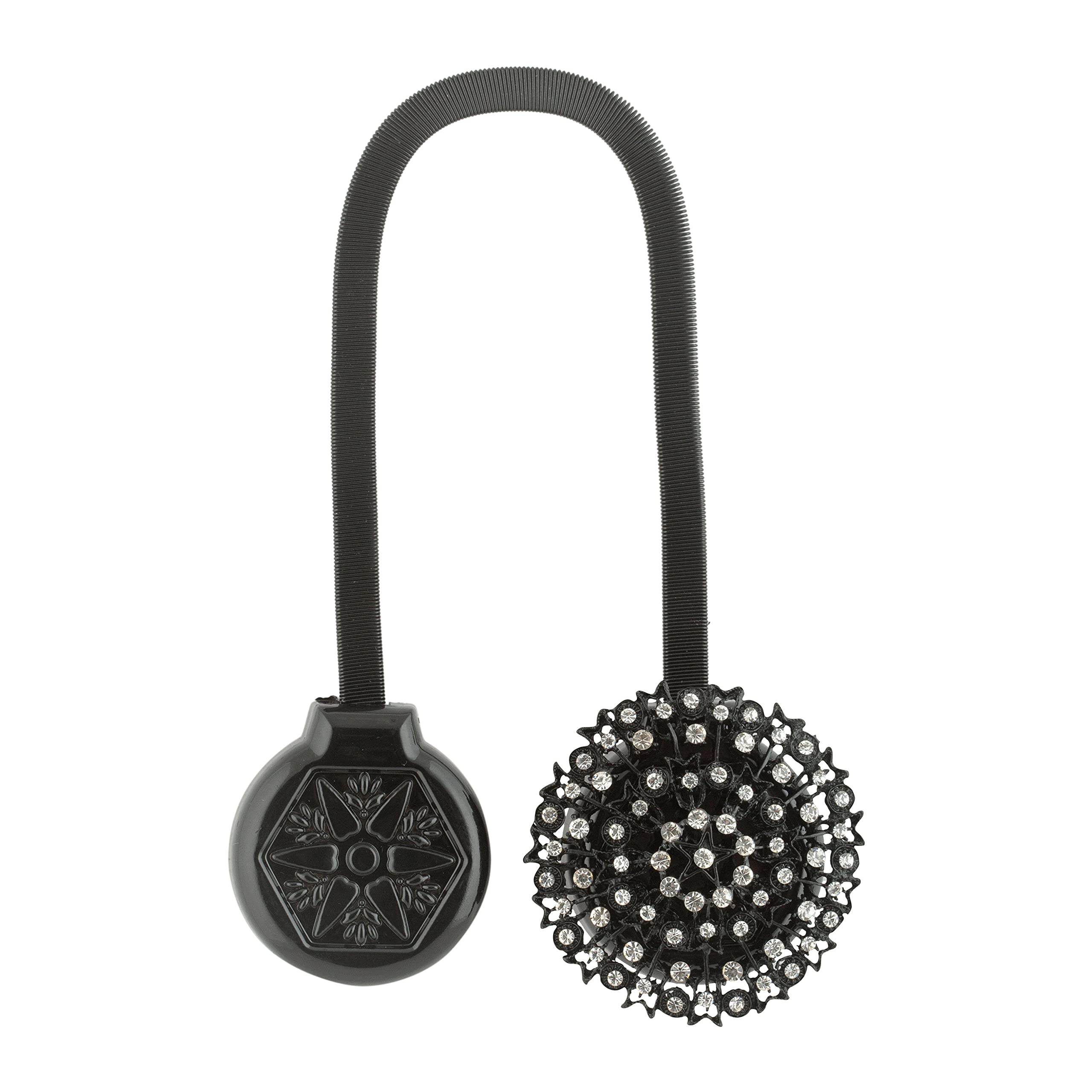 Simplify Magnetic Curtain Tie Back | 7.5”-7.9” | Iron | Jewel Design | Decorative Holdback | Home Décor | Window | Black