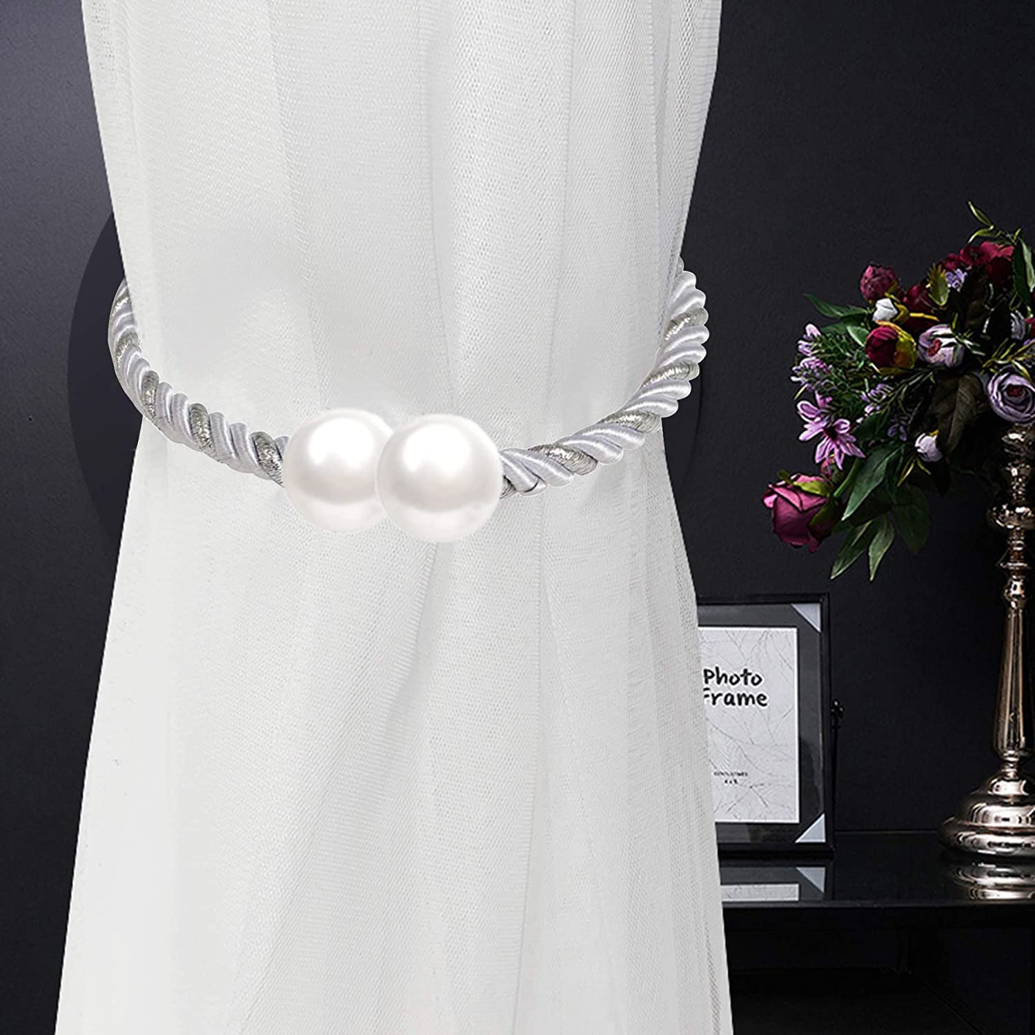 2 Pack Magnetic Curtain Tiebacks Convenient Drape Tie Backs Weave Holder for Window Draperies Hold Curtains Drape Ties Backs 16 inch Holdback