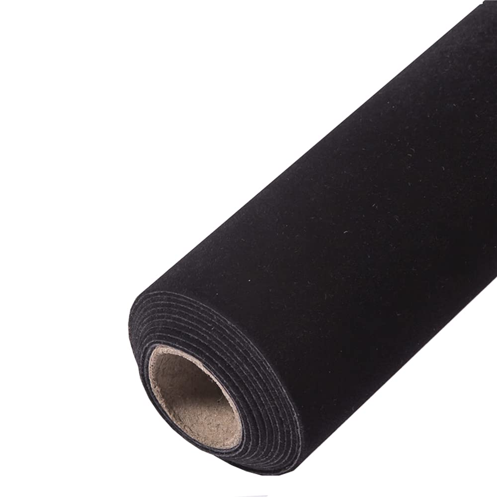 HDsticker 14.6x78.7 in Self Adhesive Fabric Velvet Drawer Liner Roll Sticky Velvet Flocking Liner for Jewelry Box Cabinets Dresser Drawer Furniture Crafts DIY Decal (Black)