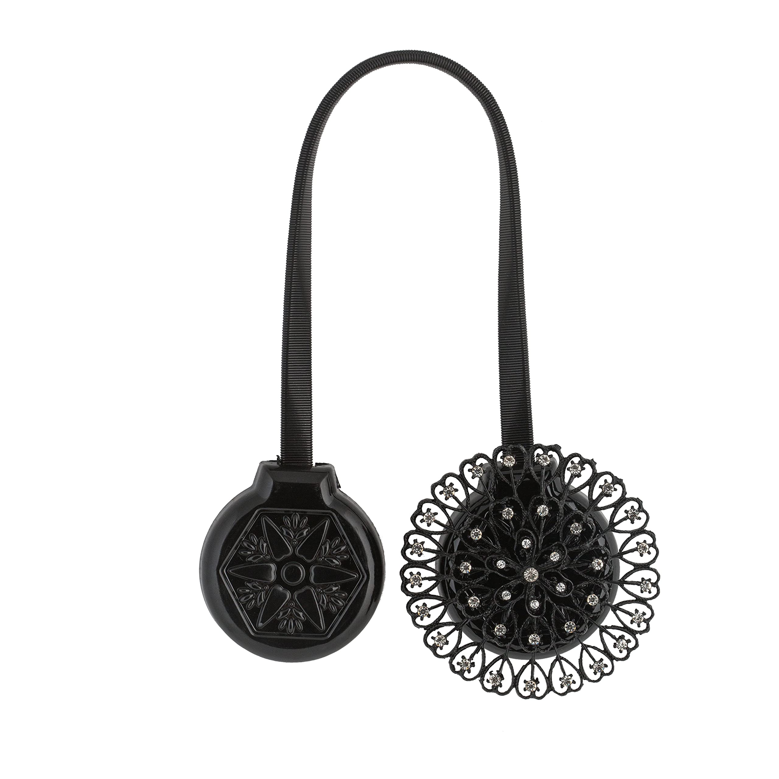 Simplify Magnetic Curtain Tie Back | 7.5”-7.9” | Iron | Jewel Design | Decorative Holdback | Home Décor | Window | Black