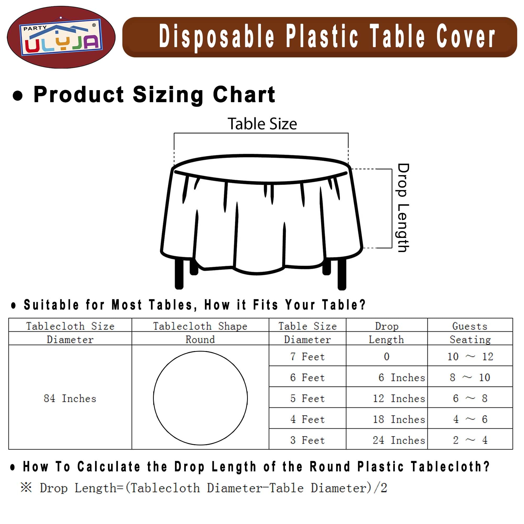 Black Plastic Tablecloths 3 Pack Disposable Table Covers 84 Inch Circle Shower Party Tablecovers PEVA Vinyl Table Cloths for Round Tables up to 6 ft and Picnic BBQ Birthday Wedding Catering Banquet