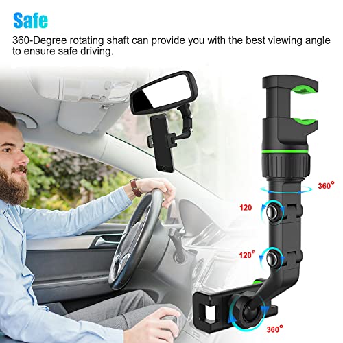 HiYi Car Mount Phone GPS Holder, 1Pc Auto Rearview Mirror Seat Hanging Clip Bracket Cell Phone Stand, Universal Multifunctional 360 Degree Rotatable Mobile Phone Holder (Green)