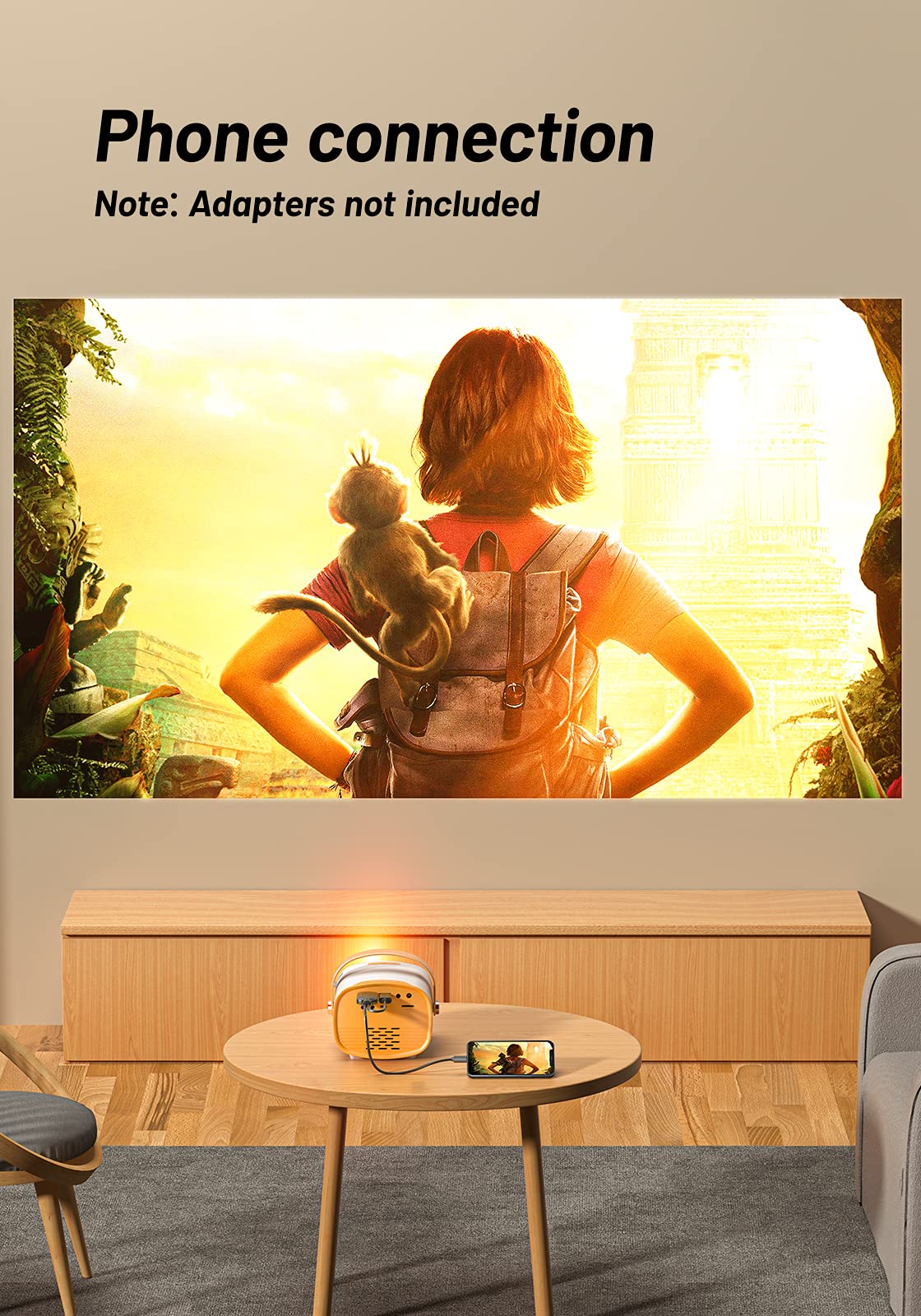 Mini Projector,GooDee Portable Projector for iPhone, 1080p Supported Movie Projector, 2500lux Small Home Video LED Pico Pocket Phone Projector for Bedroom Laptop HD USB AV Interfaces
