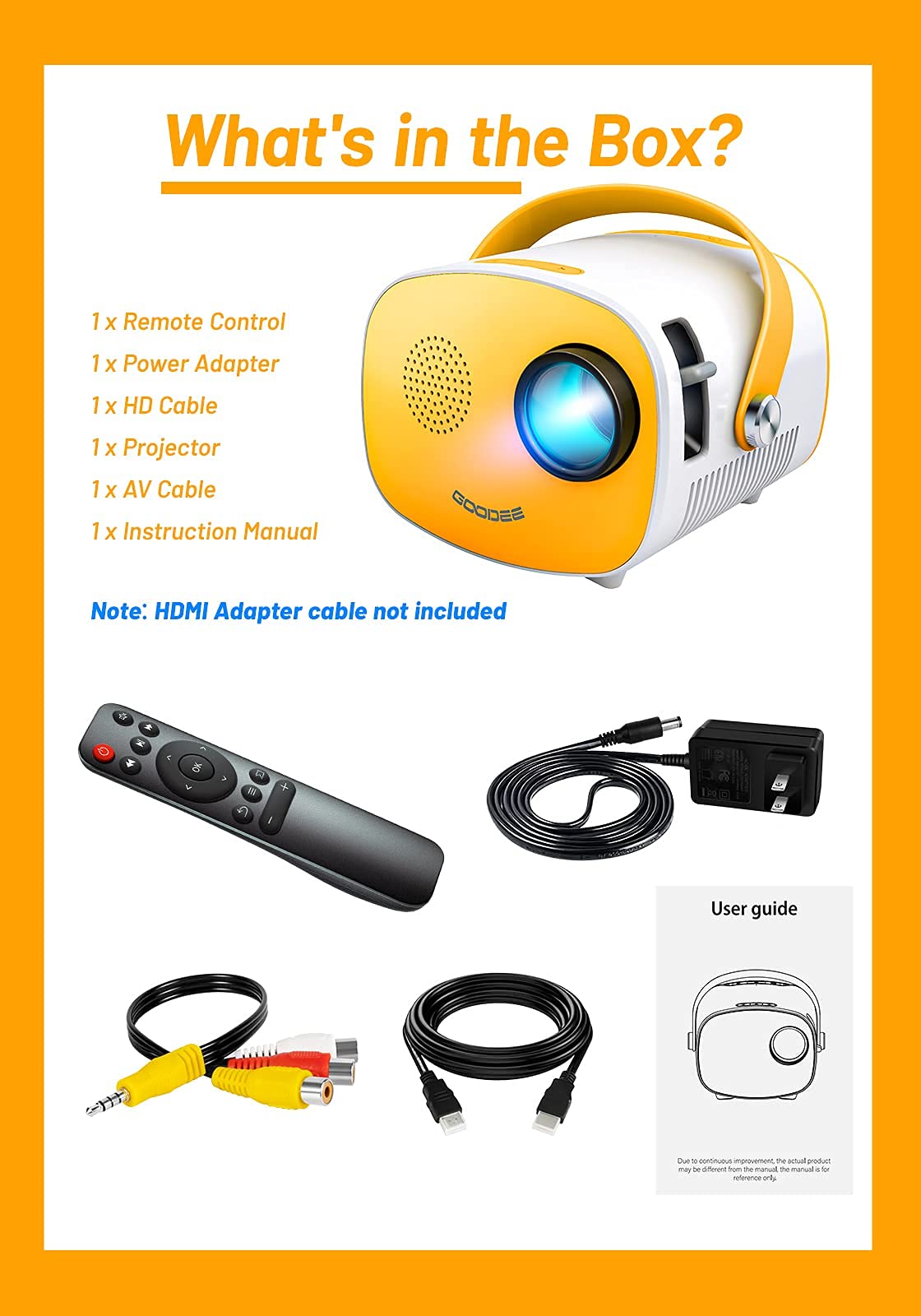 Mini Projector,GooDee Portable Projector for iPhone, 1080p Supported Movie Projector, 2500lux Small Home Video LED Pico Pocket Phone Projector for Bedroom Laptop HD USB AV Interfaces