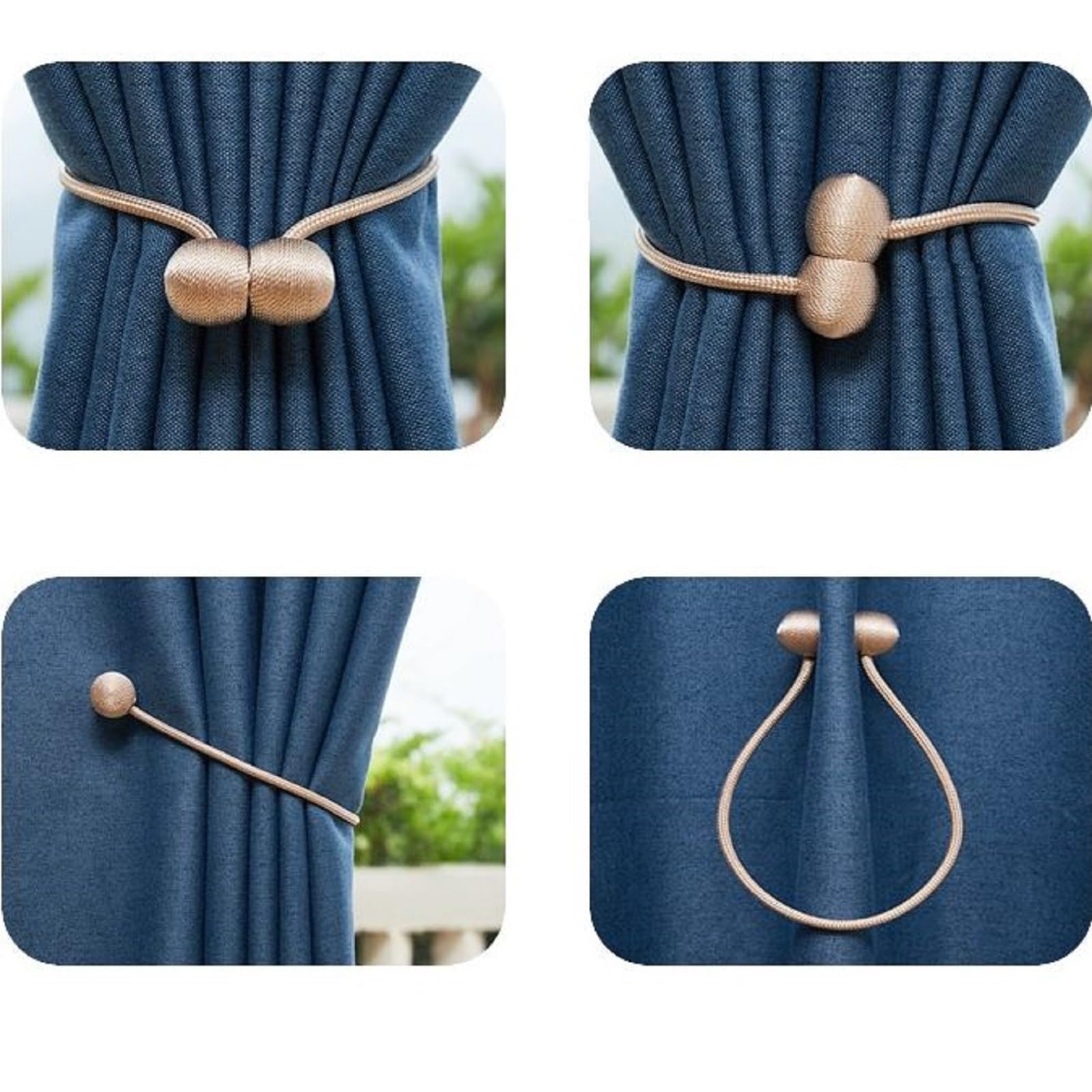4Pack Curtain Tiebacks - Magnetic Curtain Tiebacks, European Style Convenient Drape Tie Backs,No Tools Required for Christmas Home Holiday Décor (Rice Red, 4)