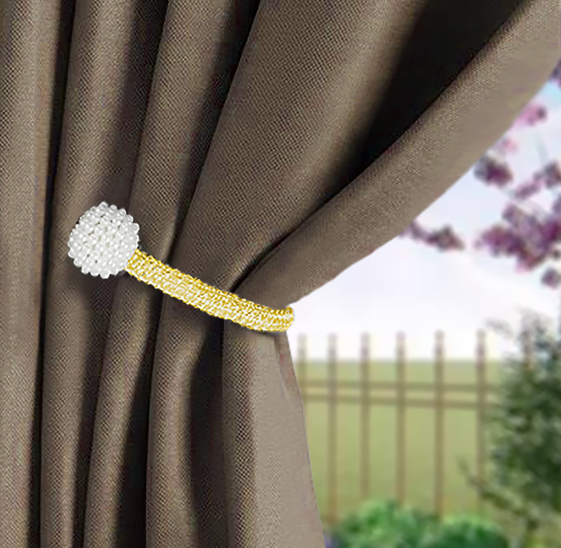 AWOLIC Magnetic Curtain Tiebacks 6 Pack,Classic European Curtain Holdbacks for Drapes,Used for Home and Office Decoration (Gold)