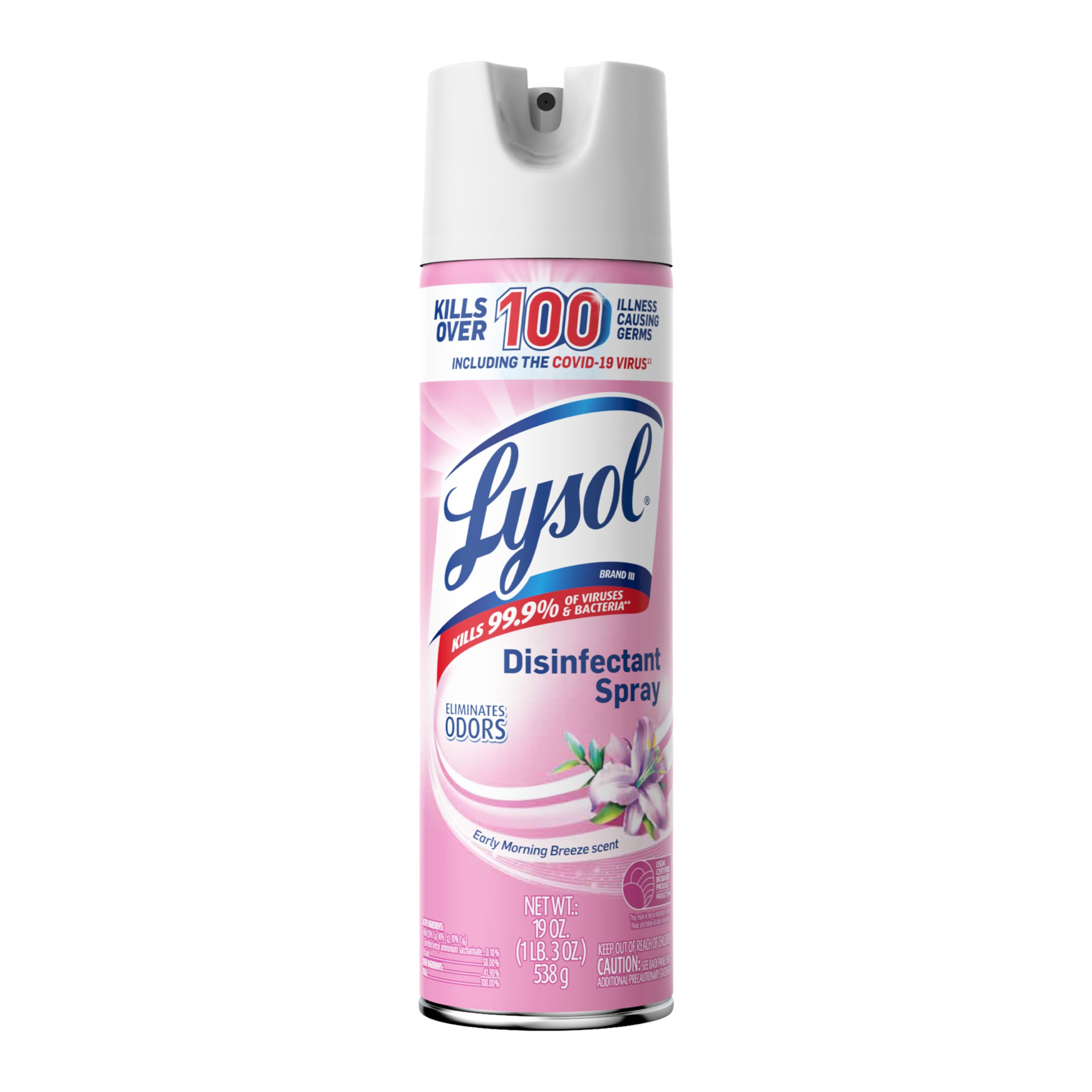 Lysol Disinfectant Spray, Sanitizing and Antibacterial Spray, For Disinfecting and Deodorizing, Early Morning Breeze, 19 Fl Oz, (Packaging May Vary)