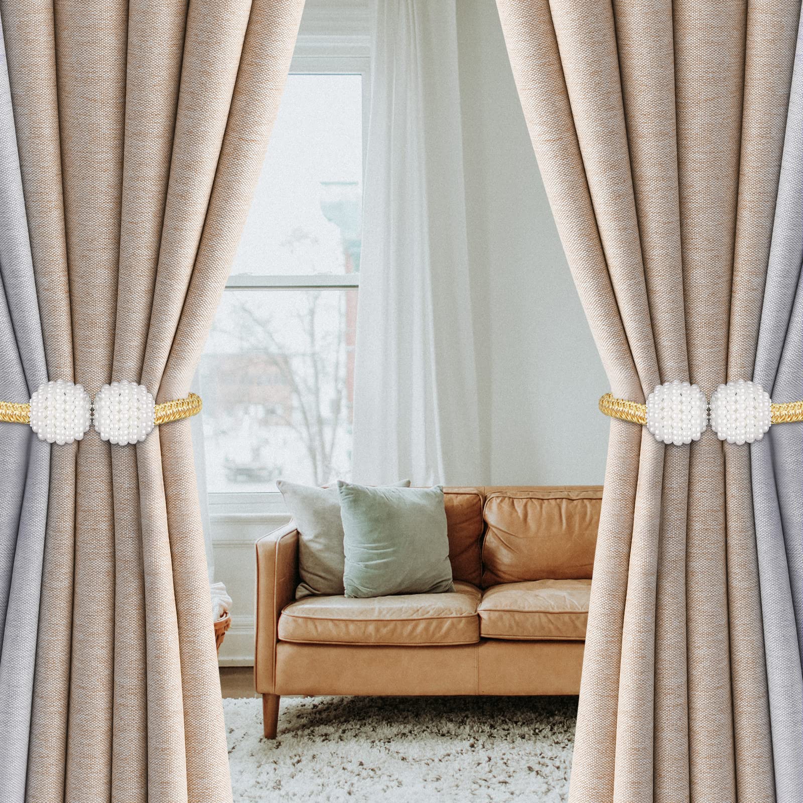 AWOLIC Magnetic Curtain Tiebacks 6 Pack,Classic European Curtain Holdbacks for Drapes,Used for Home and Office Decoration (Gold)