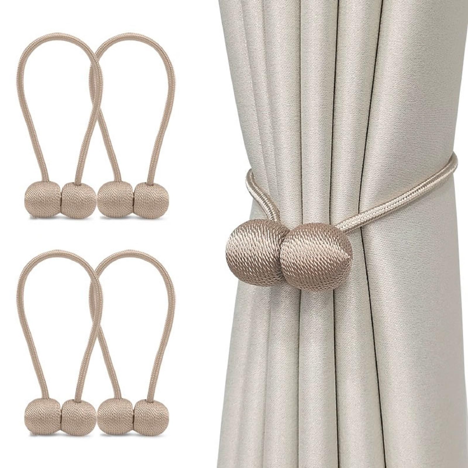 4Pack Curtain Tiebacks - Magnetic Curtain Tiebacks, European Style Convenient Drape Tie Backs,No Tools Required for Christmas Home Holiday Décor (Rice Red, 4)