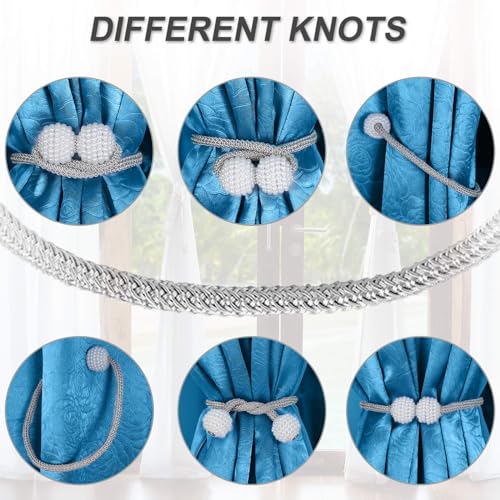 4 Pack Magnetic Curtain Tiebacks Pearl Ball Home Window Curtain tiebacks The Most Convenien Tie Backs, Weave Clips Rope Straps Holder for Big,Wide or Thick Drapries (Beige)