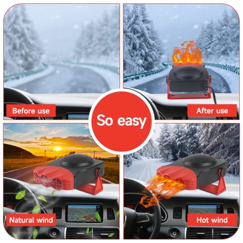 Car Heater 12V 150W Automobile Windscreen Fan Function for Quickly Defrost Defogger Demister Vehicle Heater, with 3-Outlet Plug in Cigarette Lighter 2 in 1 Fast Heating/Cooling(Red)