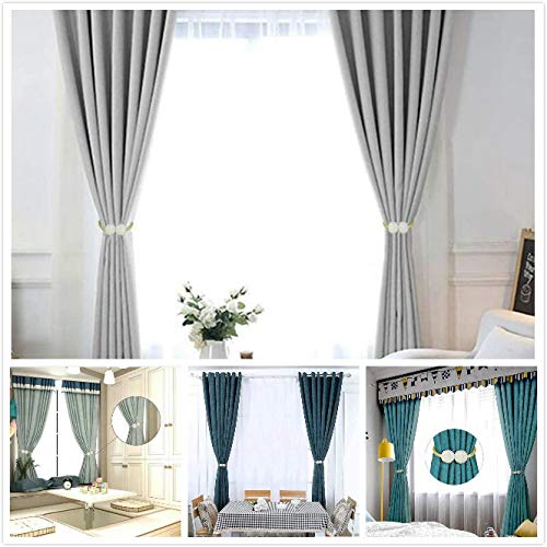 4 Pack Magnetic Curtain Tiebacks Pearl Ball Home Window Curtain tiebacks The Most Convenien Tie Backs, Weave Clips Rope Straps Holder for Big,Wide or Thick Drapries (Beige)