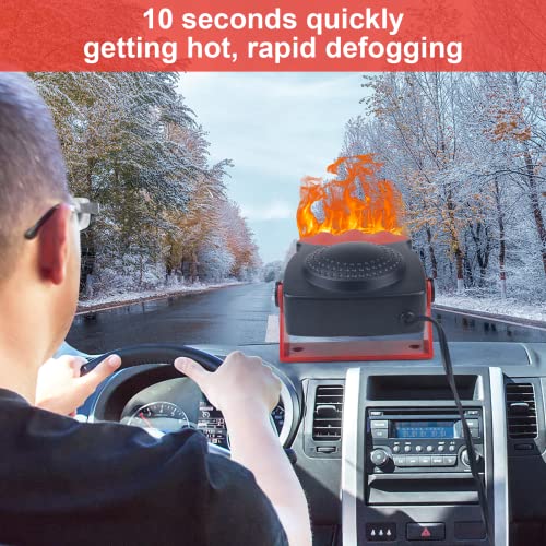 Car Heater 12V 150W Automobile Windscreen Fan Function for Quickly Defrost Defogger Demister Vehicle Heater, with 3-Outlet Plug in Cigarette Lighter 2 in 1 Fast Heating/Cooling(Red)