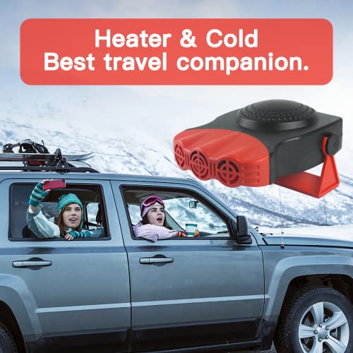 Car Heater 12V 150W Automobile Windscreen Fan Function for Quickly Defrost Defogger Demister Vehicle Heater, with 3-Outlet Plug in Cigarette Lighter 2 in 1 Fast Heating/Cooling(Red)