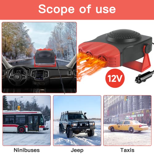 Car Heater 12V 150W Automobile Windscreen Fan Function for Quickly Defrost Defogger Demister Vehicle Heater, with 3-Outlet Plug in Cigarette Lighter 2 in 1 Fast Heating/Cooling(Red)