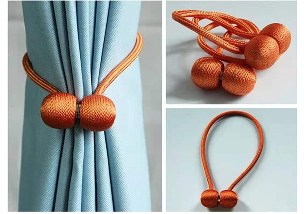 1Pair Magnetic Ball New Pearl Curtain Simple Tie Rope Accessory Rods Accessoires Backs Holdbacks Buckle Clips Hook Holder Home Decor (Orange)