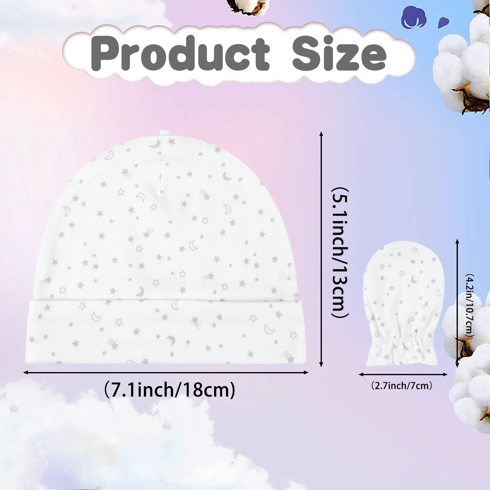 ONESING Baby Hats and Mittens Set Unisex Caps Beanie Mittens 0-6 Months Infant Hats Newborn Hats for Boys Girls, Grey, White