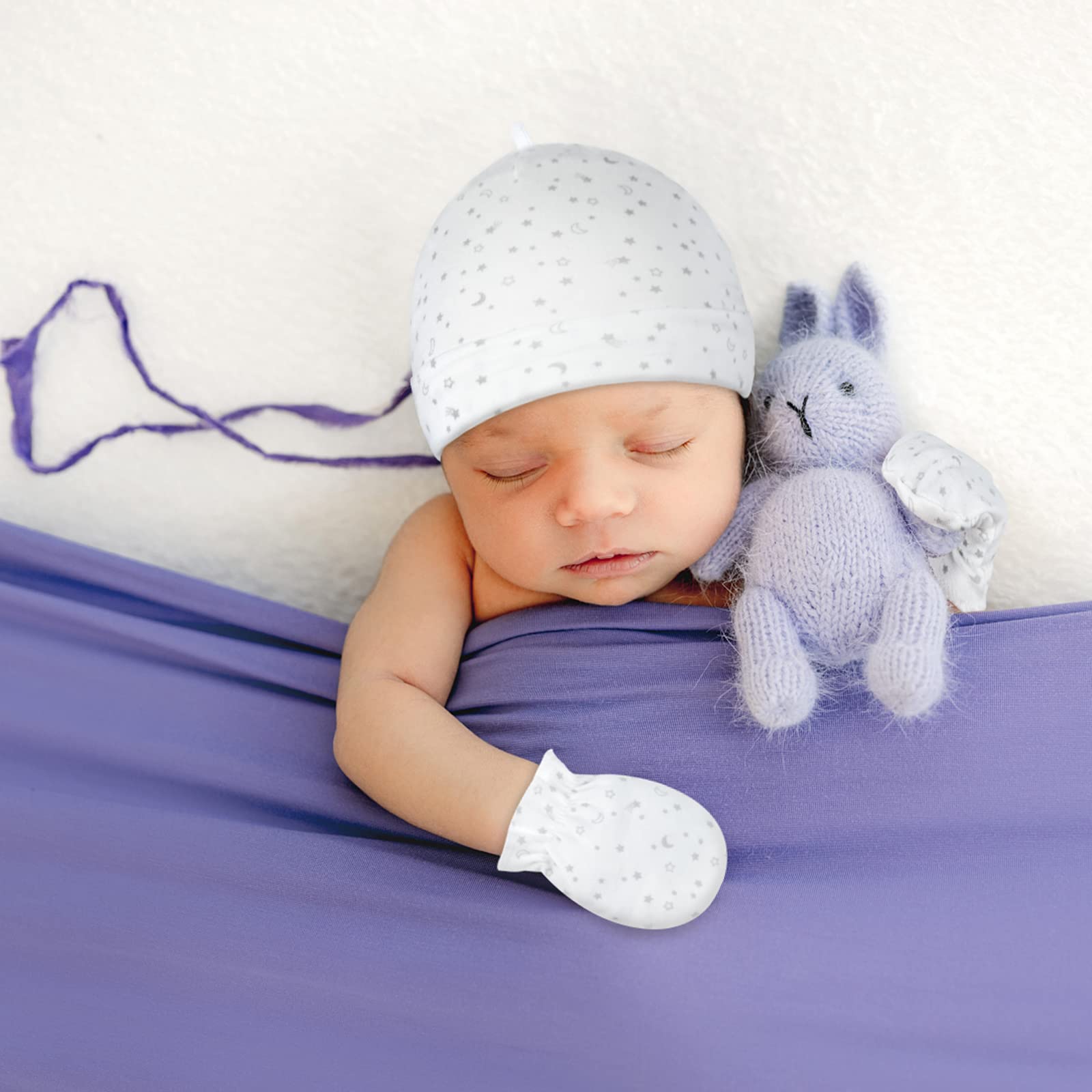 ONESING Baby Hats and Mittens Set Unisex Caps Beanie Mittens 0-6 Months Infant Hats Newborn Hats for Boys Girls, Grey, White