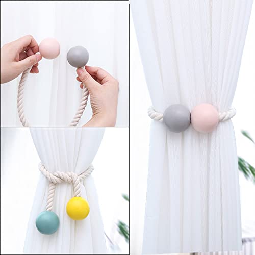 2 Pack,Curtain Rope Ties,Magnetic Curtain Tiebacks,Wooden Magnetic Curtain Tiebacks Pair, Magnetic Curtain Tie Backs for Home, Office, Window Accessories- Blue and Yellow||40cm