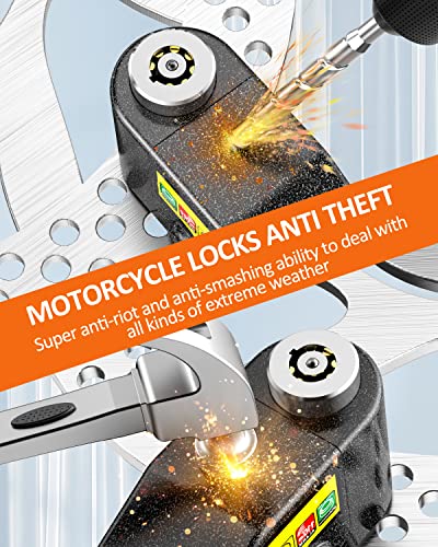 Onvian Motorcycle Lock with Alarm, Waterproof Motorcycle Locks Anti Theft for Motorcycle Bicycle Bike Scooter E-Bikes Wheel 6.7mm Disc Brake Rotor Lock 5FT Reminder Cable (Black)