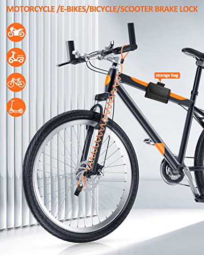 Onvian Motorcycle Lock with Alarm, Waterproof Motorcycle Locks Anti Theft for Motorcycle Bicycle Bike Scooter E-Bikes Wheel 6.7mm Disc Brake Rotor Lock 5FT Reminder Cable (Black)