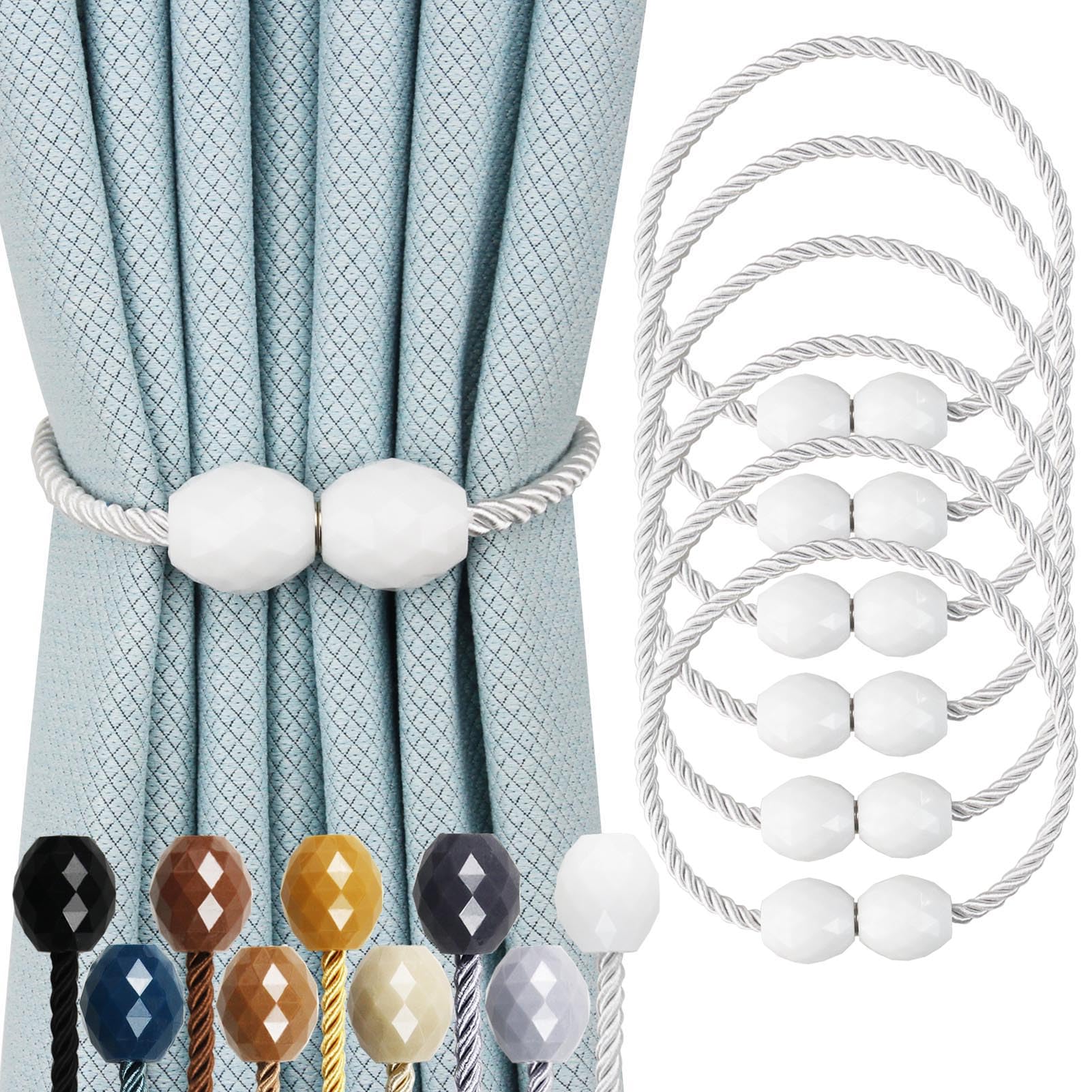 Hangtty 6 Pack Strong Magnetic Curtain Tiebacks Rope Decorative Curtain Tie Backs Magnetic Curtain Holders for Drapes Window Treatment Holdbacks, White