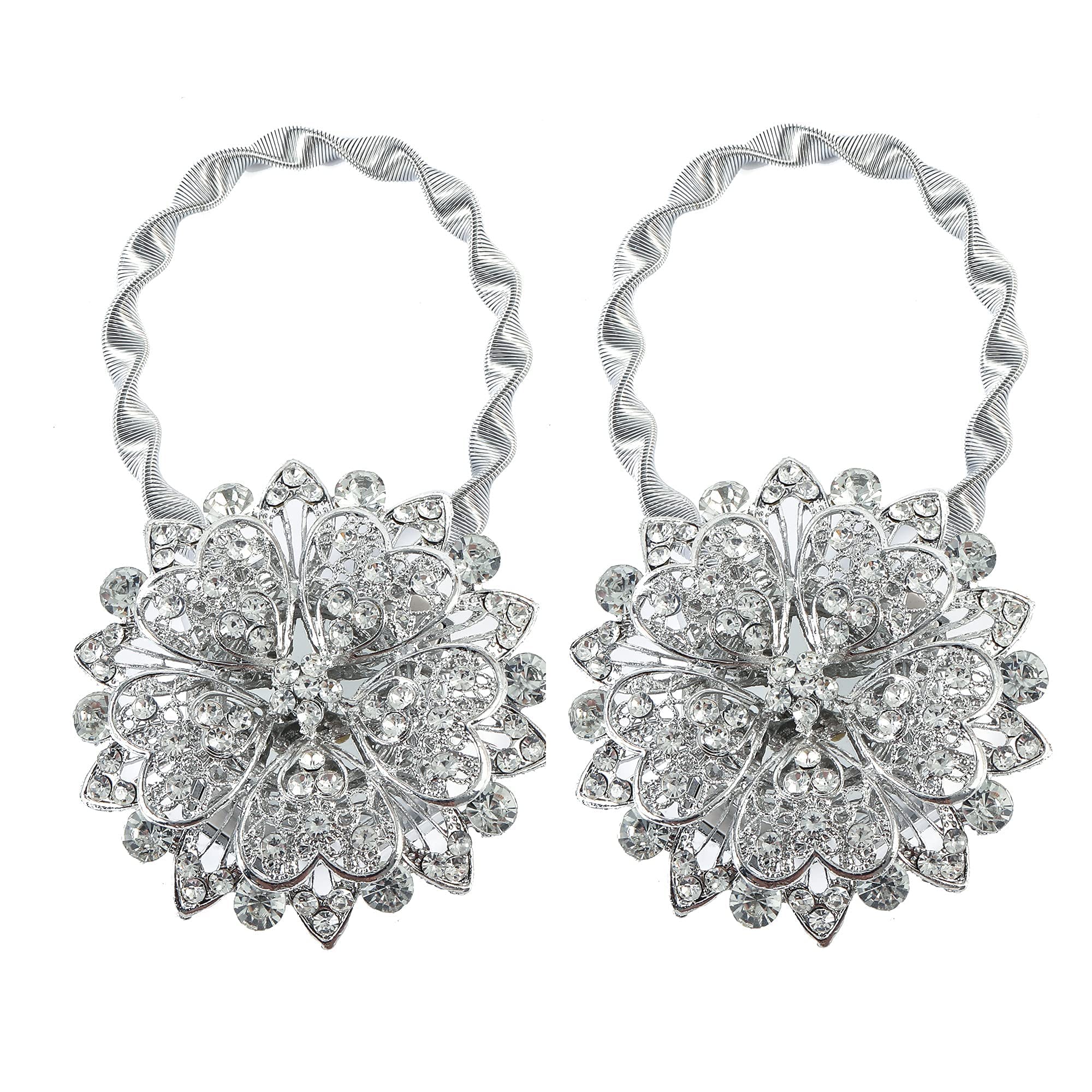 FURIJING Magnetic Crystal Curtain Tie Backs,Curtain Bling Tiebacks,Crystal Curtain Holdbacks,Tie Back Curtains Magnetic Drapery Tiebacks,Sparkling Flower Curtain Buckle Holder-FWF001Silver-2 Pack