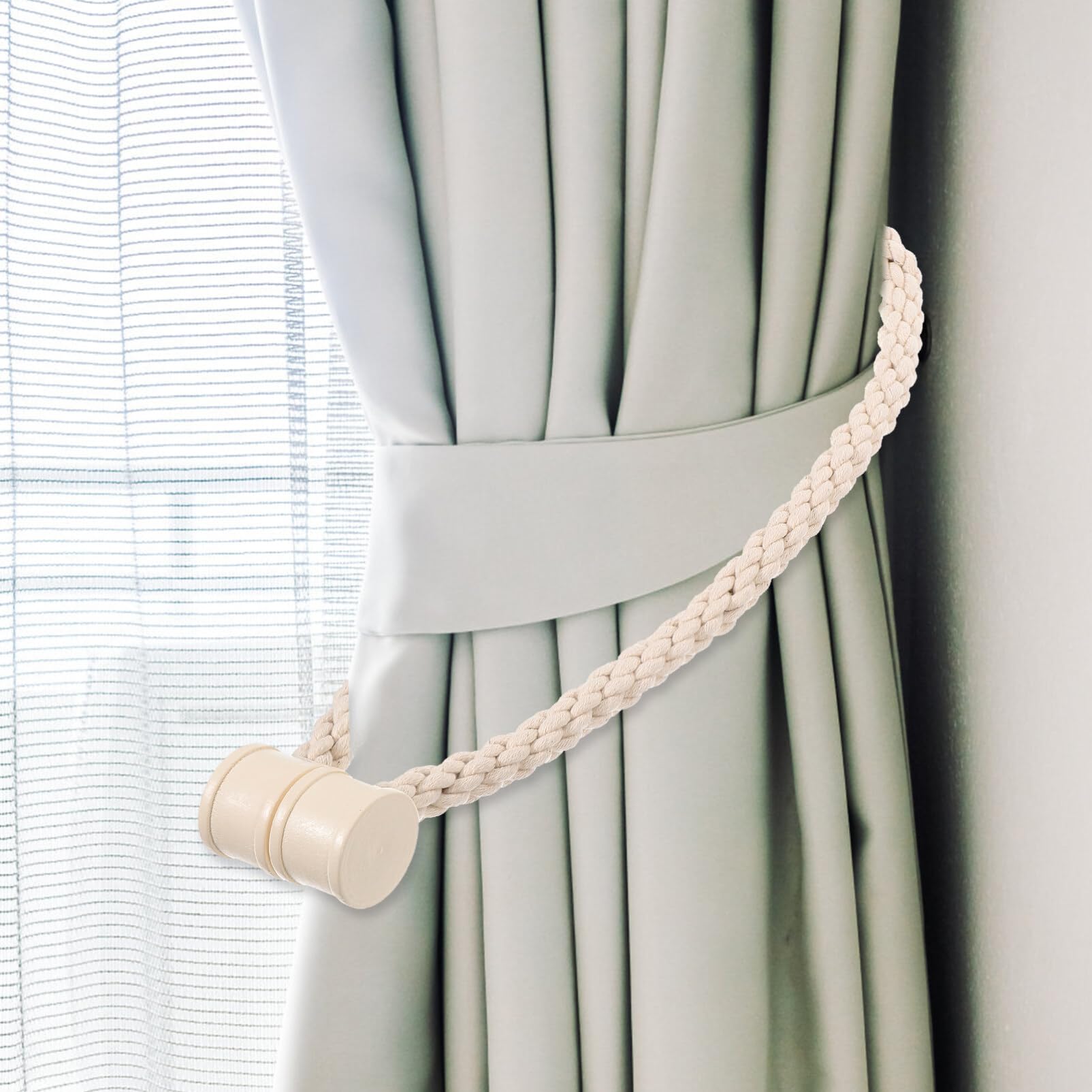 iplusmile 2 Pcs Curtain Magnetic Button Curtain Ties Weave Rope Curtain Tiebacks Woven Rope Curtain Tiebacks Magnetic Drape Curtain Tiebacks Weave Rope Curtain Tie Backs Cotton No Punching