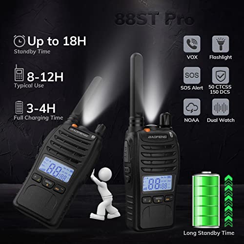 BAOFENG Walkie Talkies for Adults, Long Range Rechargeable Walky Talky BF-88ST Pro NOAA VOX Dual Watch, with Desktop Charger and Earpieces (3 Pack)