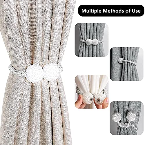YangMeng Window Strong Magnetic Curtain Tiebacks Outdoor Curtain tiebacks for Patio- Pearl Ball Tie Backs for Curtains Thin or Thick Home&Office Window Draperies (F, 2PC)