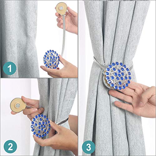uxcell 2 Pack Magnetic Curtain Tiebacks 15 Inch Curtain Holdbacks Window Tassels Tie Backs Clips Decorative Rope Curtain Holdback Holder, Blue