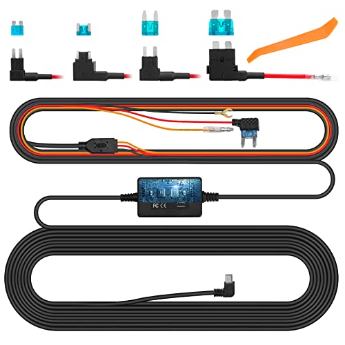 NexiGo Dash Cam Hardwire Kit with Fuse Kit for D90 D80 D81, 11.5FT Hardwire Kit for Dash Cam with Mini USB Port, Low Voltage Protection, Wide Compatibility, 24 Hours Surveillance, 12V-24V to 5V/3A