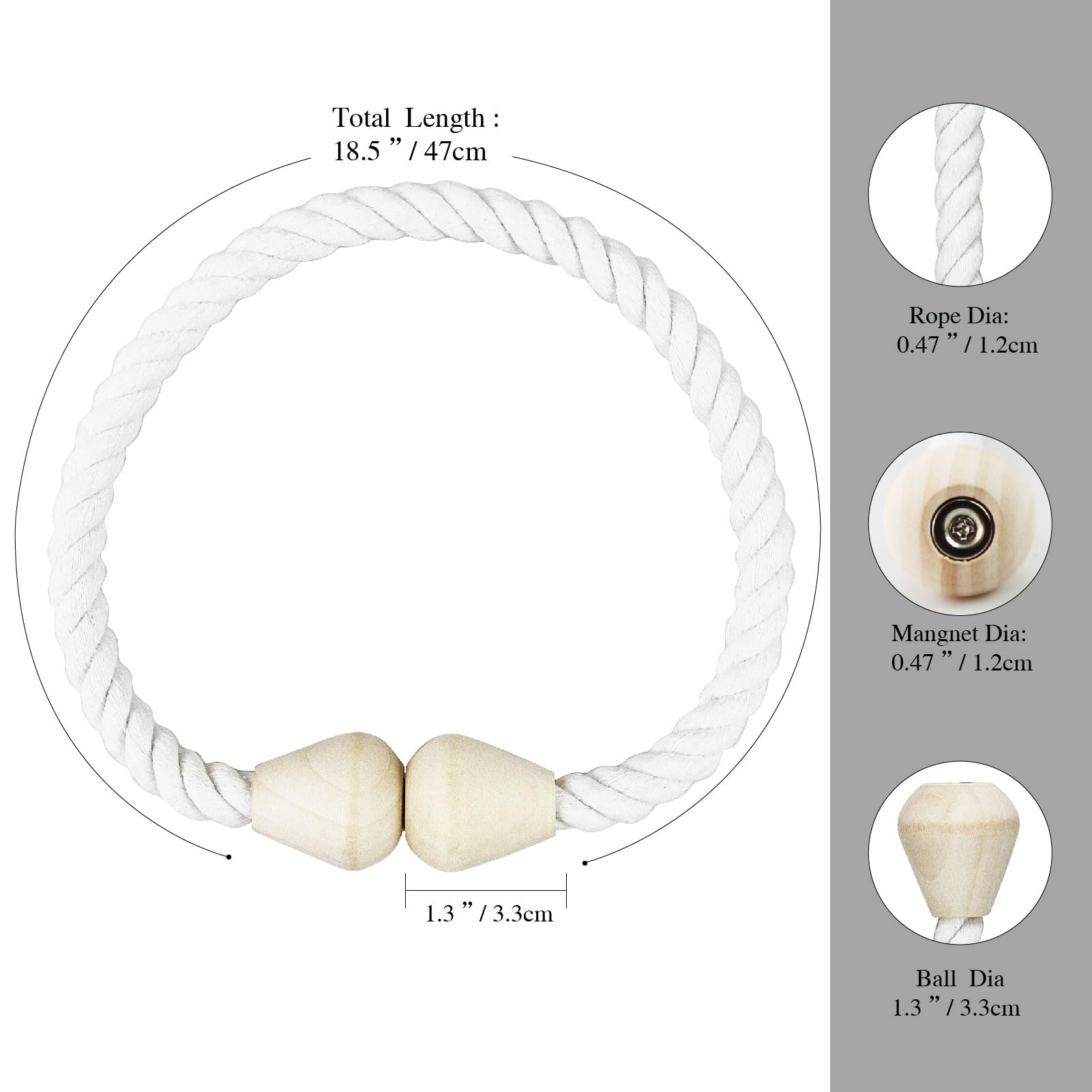 Hangtty Magnetic Curtain Tiebacks 2 Pack Cotton Boho Curtain Tie Back Decorative Rope Holdbacks for Curtains Draperies Outdoor Window Treatment Holdbacks, White