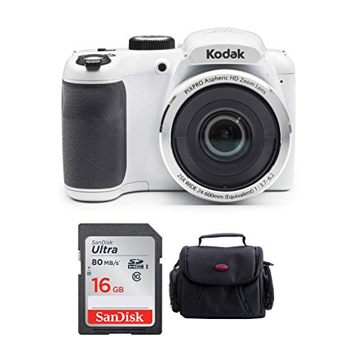 Kodak PIXPRO AZ252 Astro Zoom 16MP Digital Camera (White) Bundle with 16GB SD Card and Case (3 Items)