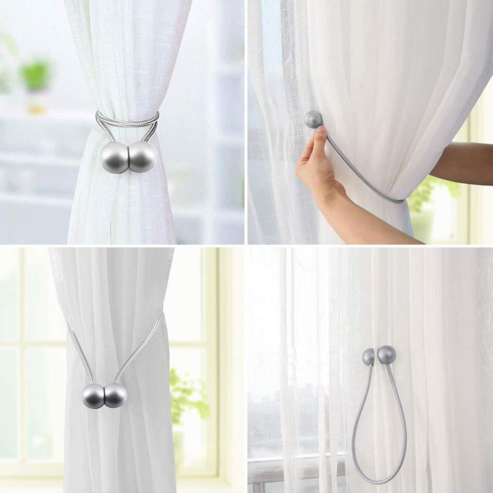 AINAAN 2 Packs Magnetic Curtain Tiebacks Unique Wooden Balls for Home Office Kitchen Sheer Blackout Panels, Light purple