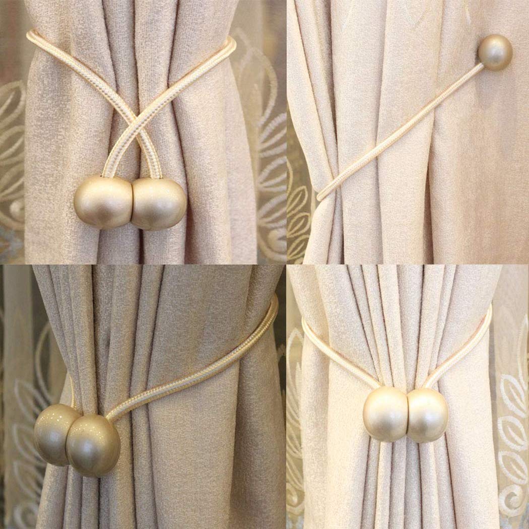 AINAAN 2 Packs Magnetic Curtain Tiebacks Unique Wooden Balls for Home Office Kitchen Sheer Blackout Panels, Light purple